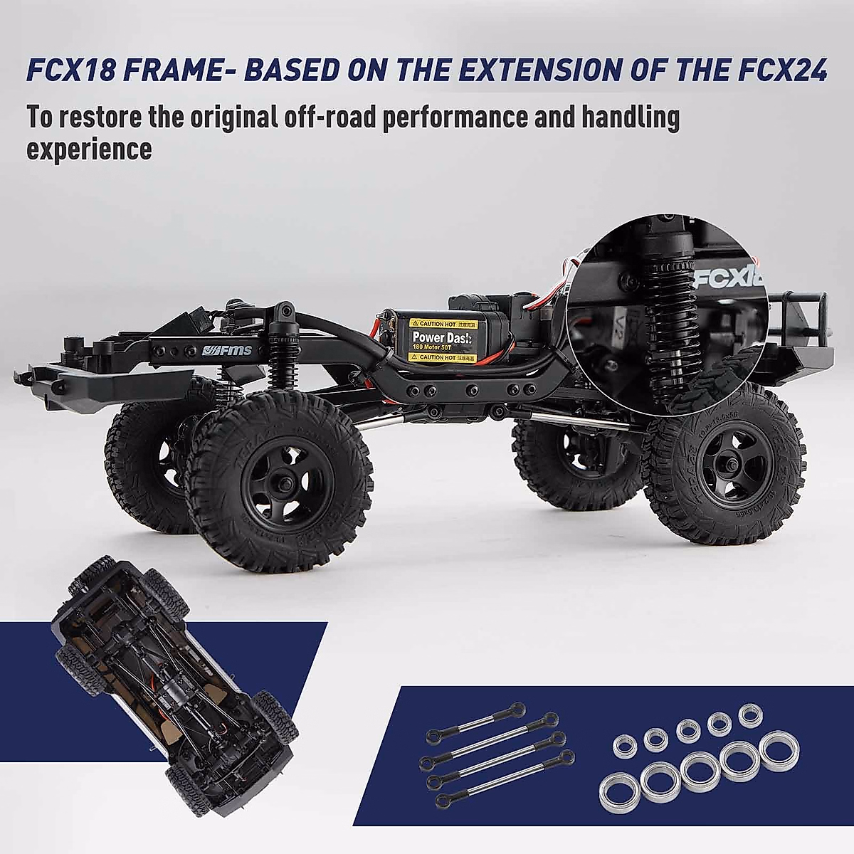 WOWRC FMS RC Crawler Toyota Cruiser LC80 FCX18-1/18 Offroad Trucks 4X4 RC Rock Crawler with 2.4Ghz Transmission, Portal Axles, LED Lights, 7.4V 900mAh Battery, USB Charger for Adults, Grey