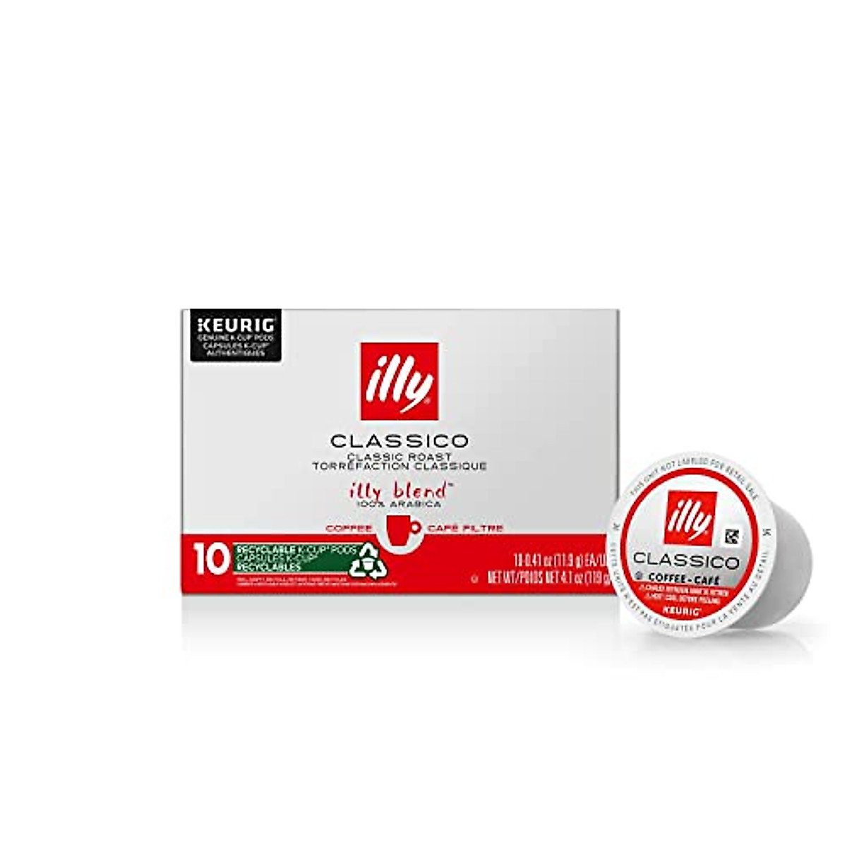 illy Coffee, Smooth and Balanced, Classico Medium Roast Coffee K-Cups, Made with 100% Arabica Coffee, All-Natural, No Preservatives, Coffee Pods for Keurig Coffee Machines,10 K-Cup Pods (Pack of 1)
