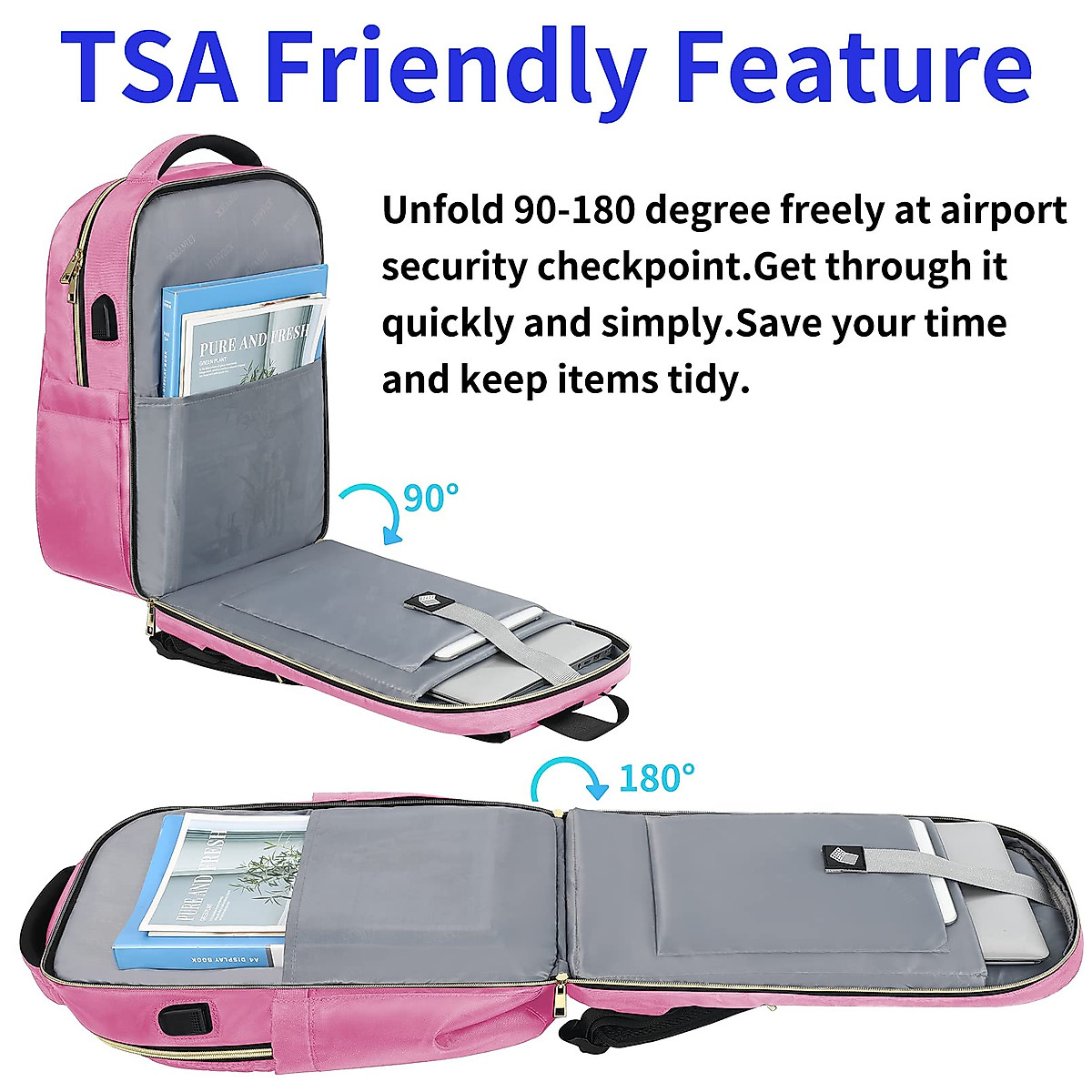 LTINVECK Travel Laptop Backpack for Women Men, Business Anti Theft TSA Friendly Laptops Backpack with USB Charging Port,Durable Water Resistant Computer Bag Fits 15.6 Inch Laptops,Pink