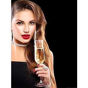 Women Rhinestone Stretch Bracelet Bangle Crystal Rhinestone Necklace Ring Dangle Fringe Earrings (Silver)