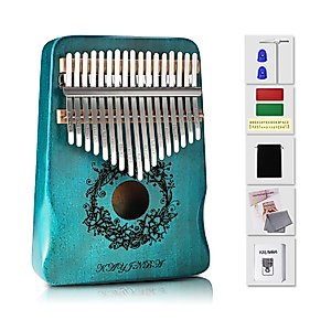 Kalimba-17 Key Thumb Piano,Exquisite Mahogany Wood Portable Kalimba,Tune Hammer and Study Instruction,Musical Gifts for Music lovers Adults Kids(Teal Blue)