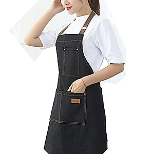 eywlwaar Denim Apron with 3 Pockets Unisex Jean Apron Adjustable Bib Apron for Work Kitchen Cooking 30.3 "x 26.57" Black