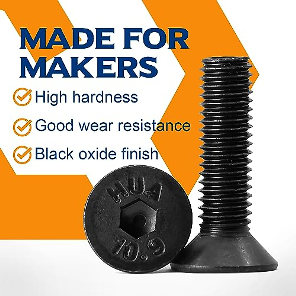 M5-0.8 x 12mm Flat Head Socket Cap Screws, 10.9 Grade Alloy Steel, Allen Socket Drive, Black Oxide Finish, Machine Thread, Quantity 50