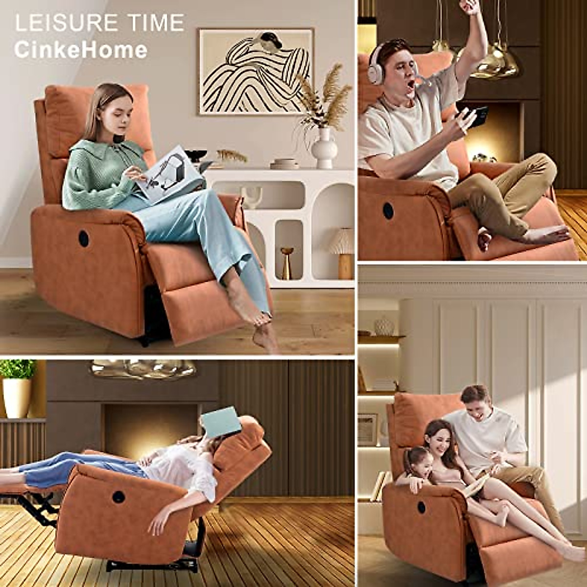 Electric Recliner Chairs, Small Power Recliner Chair on Clearance, Home Theater Recliners with USB Port, Thick Back Cushion, Ergonomic Narrow Recliner Chair for Small Spaces