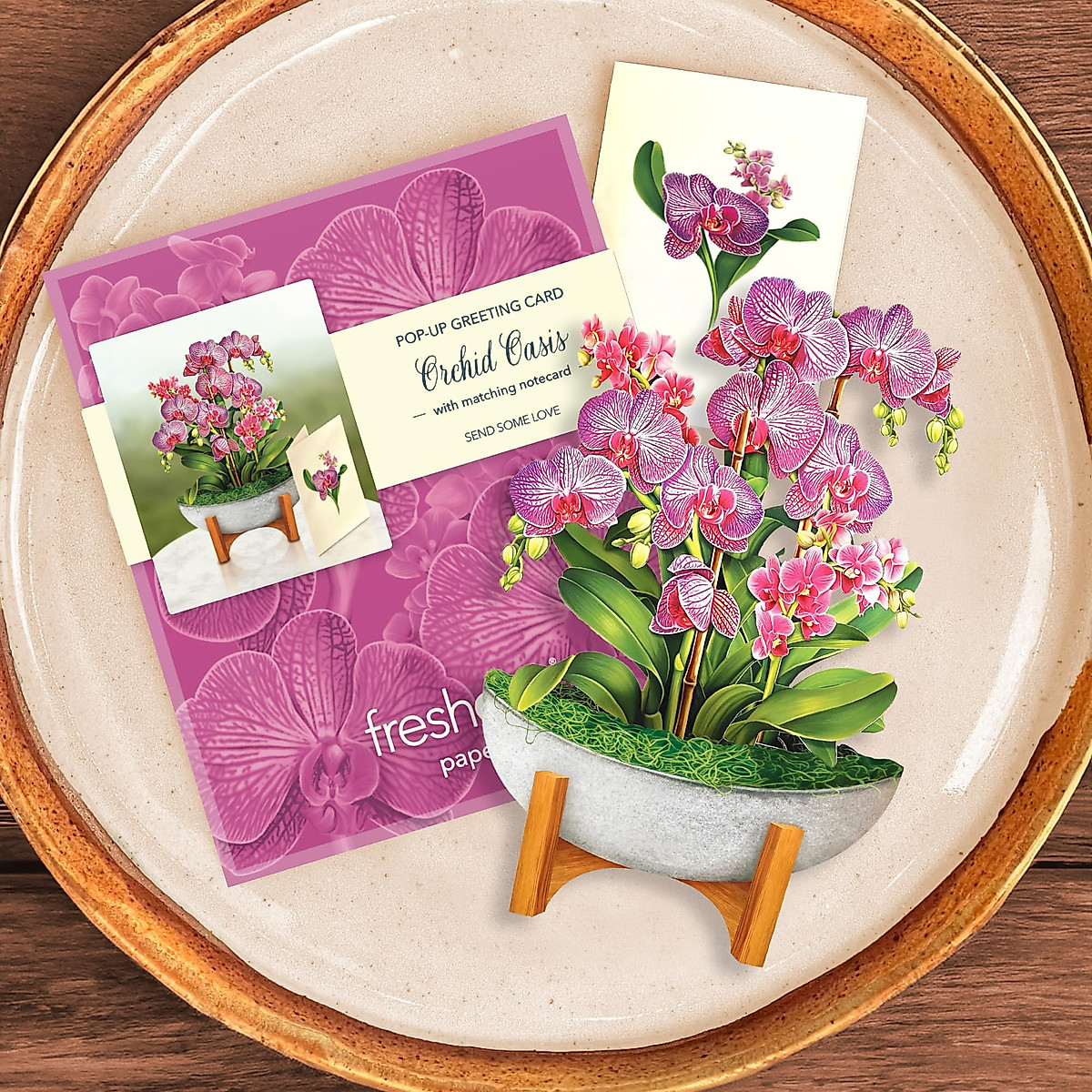 Freshcut Paper Pop Up Cards, 6 Inch Mini Sized Forever Flower Bouquet 3D Popup Greeting Cards, Birthday Gift Cards, Birthday Gifts with Note Card and Envelope, Mini Orchid Oasis