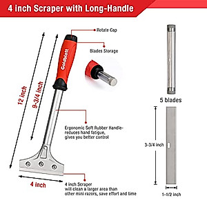 Goldblatt 2 Pieces Glass Scraper Set ​with 20-piece Blades - 4 Inch Industrial Floor Scraper Tool with Long-Handle, Heavy Duty Razor Holder for Cleaning Caulk, Paint, Glue on Glass, Tiles, Walls