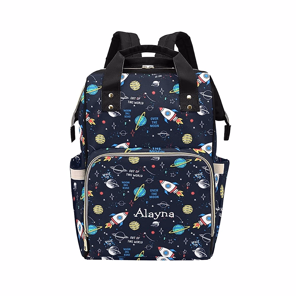 Yeshop Personalized Diaper Backpack Space Planet Rocket Multi Function Diaper Bag Travel Daypack Nursing Nappy Bag