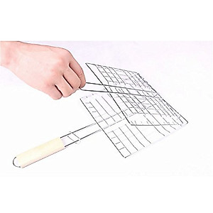 ISKYBOB Portable Barbecue Grilling Basket BBQ Net with Wooden Handle