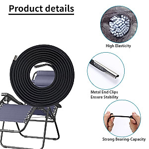 Zero Gravity Chair Replacement Cord Laces, Repair Cord Elastic for Zero Gravity Chair Recliners Chair Lawn Chair Elastic Replacement Cords Kit for Lounge Chair, Bungee Beach Chair (8 Cords)