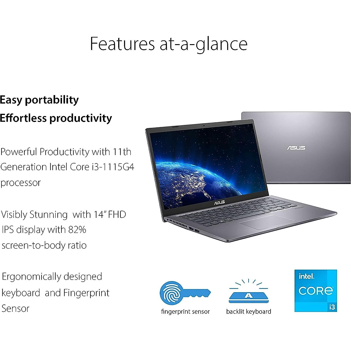 asus VivoBook 14 Slim Laptop Computer, 14" IPS FHD Display, Intel Core i3-1115G4 Processor, 20GB DDR4 RAM, 1TB PCIe SSD, Backlit Keyboard, hdmFingerprint Reader, HDMI, Windows 11 Home S, Slate Grey