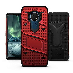 ZIZO Bolt Series for Nokia C5 Endi Case with Screen Protector Kickstand Holster Lanyard - Red & Black