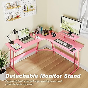 PayLessHere L Shaped Desk Corner Gaming Desk Computer Desk with Large Desktop Studying and Working and Gaming for Home and Work Place,Pink