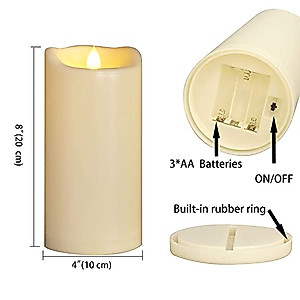 Outdoor Waterproof Large Flameless LED Candles with Remote Timer Battery Operated Plastic Big Pillar Candles for Garden Patio Home Wedding Party Decorations Flickering Electric Lights 4”x8” 2 Pack