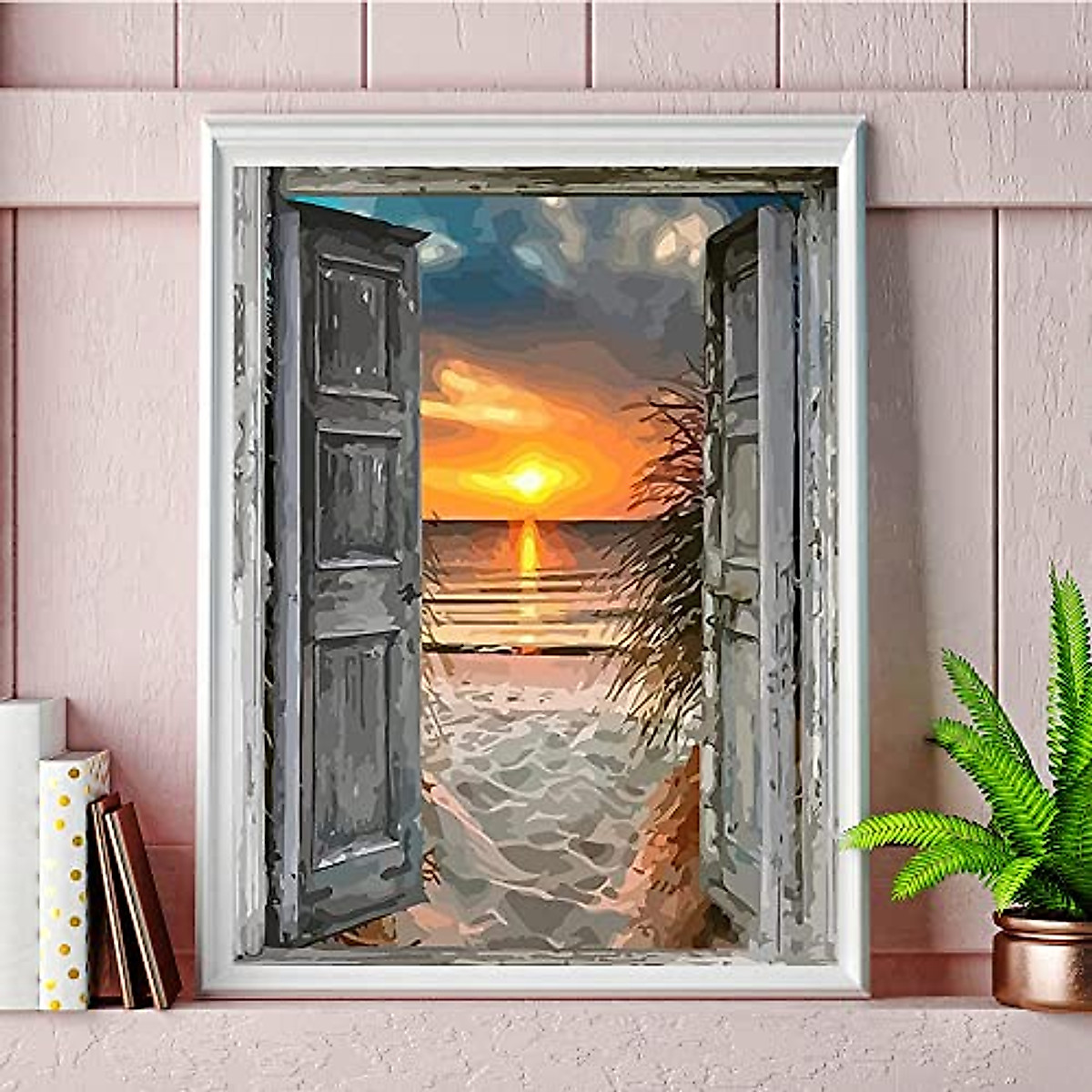 DOTZSO Door Diamond Painting Kits for Adults Diamond Art DIY Art Painting Wall Decoration for Gifts,DIY Painting for Adults' Paint-by-Number Kits Mosaic Making (12x16 Inches Beach Outside The)