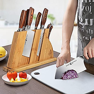 TUO 8-pcs Kitchen Knife Set - Forged German X50CrMoV15 Steel - Rust Resistant - Full Tang Pakkawood Ergonomic Handle - Kitchen Knives Set with Wooden Block - Fiery Phoenix Series