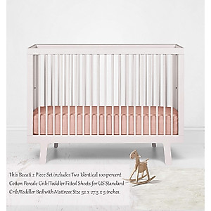 Bacati - 2 Pack Solid Girls 100% Cotton Percale Universal Baby US Standard Crib or Toddler Bed Fitted Sheets (Coral)