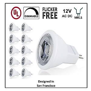 CBconcept UL-Listed MR11 GU4.0 LED Light Bulbs, 10-Pack, 2 Watt, Dimmable 230 Lumen, Warm White 3000K, 36° Beam Angle, 12 Volt, 20W Halogen Bulbs Equivalent,Landscape/Accent/Recessed/Track Lighting