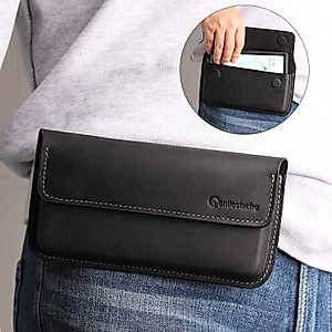 Gentlestache X-Large Leather Phone Holster for iPhone 14 Pro Max, Horizontal Cell Phone Case for Galaxy S23 Ultra S23 Plus, Phone Belt Holder with Belt Clip for Phone with Protective Case