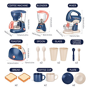 Yalujumb Pretend Play Kitchen Appliances Toy Set with Coffee Maker Machine,Blender, Mixer and Toaster with Realistic Light and Sounds for Kids Ages 4-8