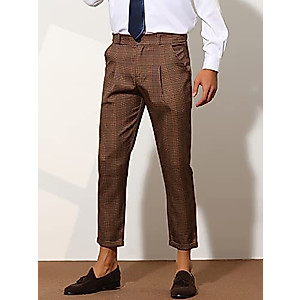 Lars Amadeus Brown Plaid Dress Pants for Men's Cropped Ankle Length Business Trousers 30