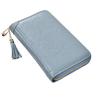 Easyoulife Credit Card Holder Wallet Womens Zipper Leather Case Purse RFID Blocking (Light Blue)