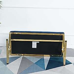 GYZAD Modern Sofa Bench Bench-Dining Room Bench-with Stainless Steel and Velvet Ottaman,Bench Chair,Benches for Bedroom,Livingroom,Metal,Gold Plated Legs,Blue