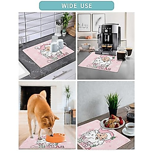 LaBLUUX Coffee Mat for Counter, Merry Christmas Cute Pink Santa Absorbent Hide Stain Coffee Bar Mat, Non-Slip Coffee Bar Accessories Kitchen Drying Mat Fit Under Coffee Maker Espresso Machine