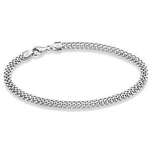 Miabella 925 Sterling Silver Italian 4mm Mesh Link Chain Bracelet for Women, Made in Italy (Length 7 Inches (Small))