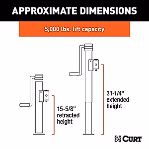 CURT 28358 Weld-On Pipe-Mount Swivel Trailer Jack, 5,000 lbs. 15-1/2 Inches Vertical Travel, black
