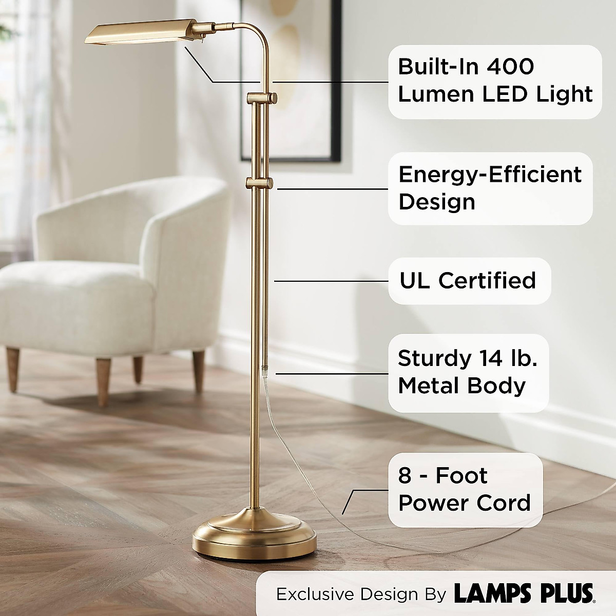 360 Lighting Culver Traditional Pharmacy Floor Lamp Standing LED Adjustable Height Plated 57" Tall Aged Brass Metal Shade Pole Light for Living Room Reading House Bedroom Home Decor