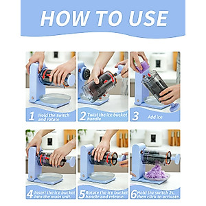 Shaved Ice Snow Cone Machine - Slushie Machine with 2 Reusable Plastic Ice Mold and Stainless Steel Blades,Kitchen Electric Cocktail Margarita TableTop Ice Crusher(Blue)