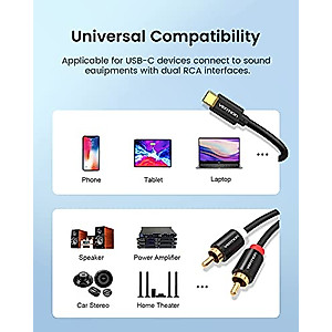 VENTION USB C to 2 RCA Audio Cable, Type-C to RCA Male to Male Y RCA Splitter, 2RCA Jack USB-C Audio Cable for Phone, Tablet, Home Theater, DVD, Amplifier, Speaker, Car Stereo (5ft /1.5M)