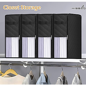 MISSLO Bed Sheet Organizers and Storage Queen/King Size Sheet Folder 4 Pack Linen Closet Organizer with Clear Window Blanket Storage Bags for Bedsheets, Pillow Cases, Towels, Clothes