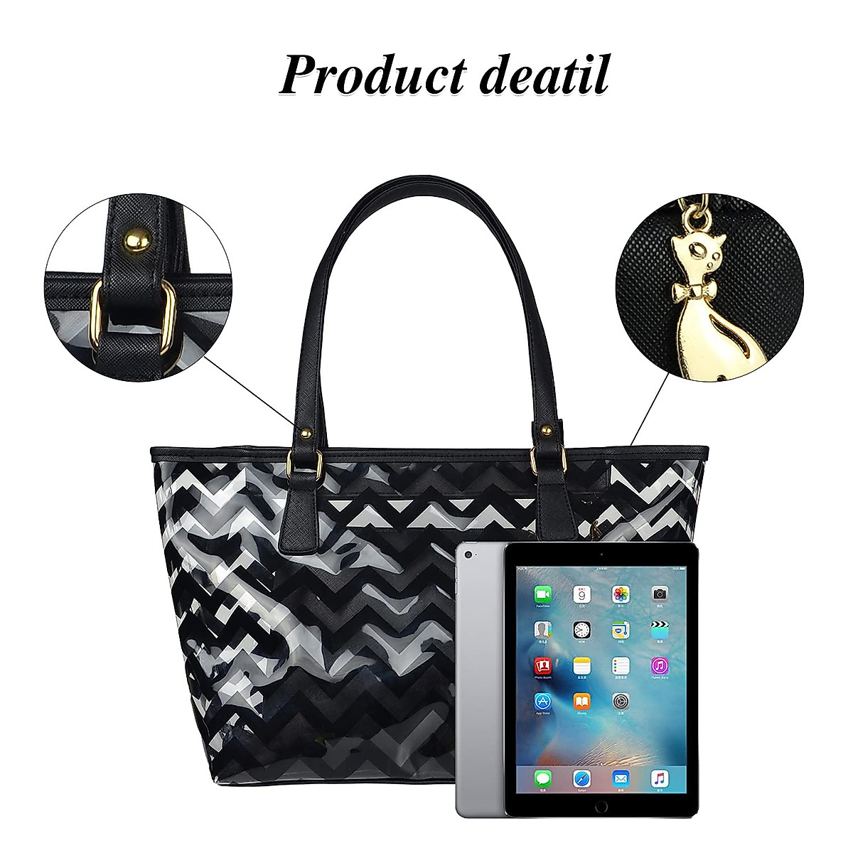 Clear Tote Bags with Full Chevron Stripe Shoulder Handbag with Interior Pocket Large