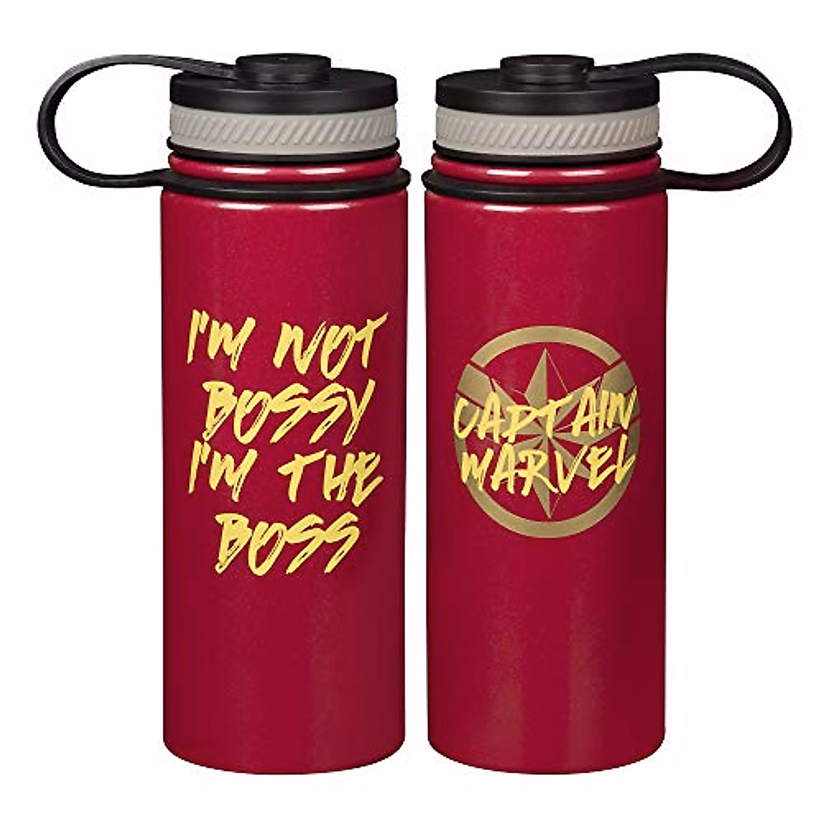 The Marvels: Captain Marvel Stainless Steel Travel Bottle, 18oz - Insulated Thermos To-go Bottle for Coffee, Water and More - Great Avengers Movie Gift for Kids, Teens and Adults