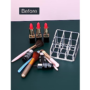 MOSIKER Lipstick Lip Gloss Organizer,Small Clear Acrylic Compact Essential Oil Rollerball Perfume Holder with 9 Slots