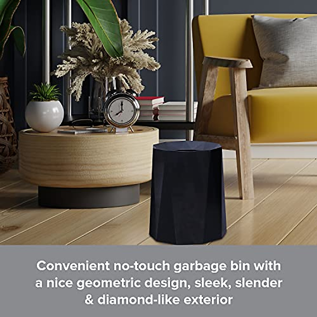 Luxurious Nordic Trash Can - Open Top Geometric Garbage Can - Double Barrel Trash Bin - Waste Basket w/Removable Plastic Bin - Living Room, Bedroom, Bathroom Trash Can - 8L/2.1Gal Garbage Bin, Black