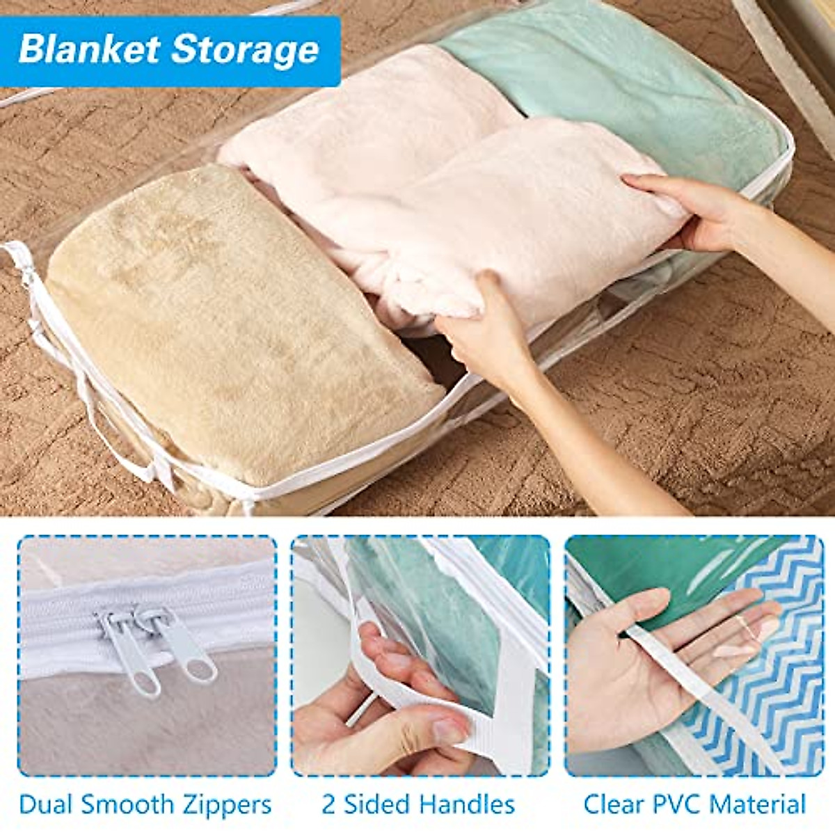 Fixwal Under Bed Storage Bag Plastic, 4 Pack Large Capacity Storage Containers with Clear Window Reinforced Handles Easy Gliding Zipper for Comforters Blankets Bedding