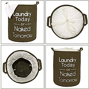 Evercrafting Folding Laundry Basket with Lid (Drawstring Closure) Laundry Today Or Naked Tomorrow Laundry Bag Europian Pattern Cotton Foldable Laundry Basket (White)