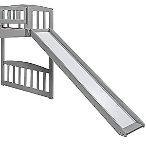 Twin Loft Bed with Slide, Wooden Low Loft Bed with Stairs and Storage for Kids Girls Boys Teens - Gray