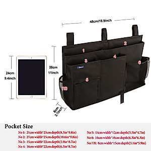 Surblue Bedside Caddy Hanging Bed Organizer Storage Bag Pocket for Bunk and Hospital Beds, College Dorm Rooms Baby Bed Rails, Camp 8 Pockets, (Large, Black)
