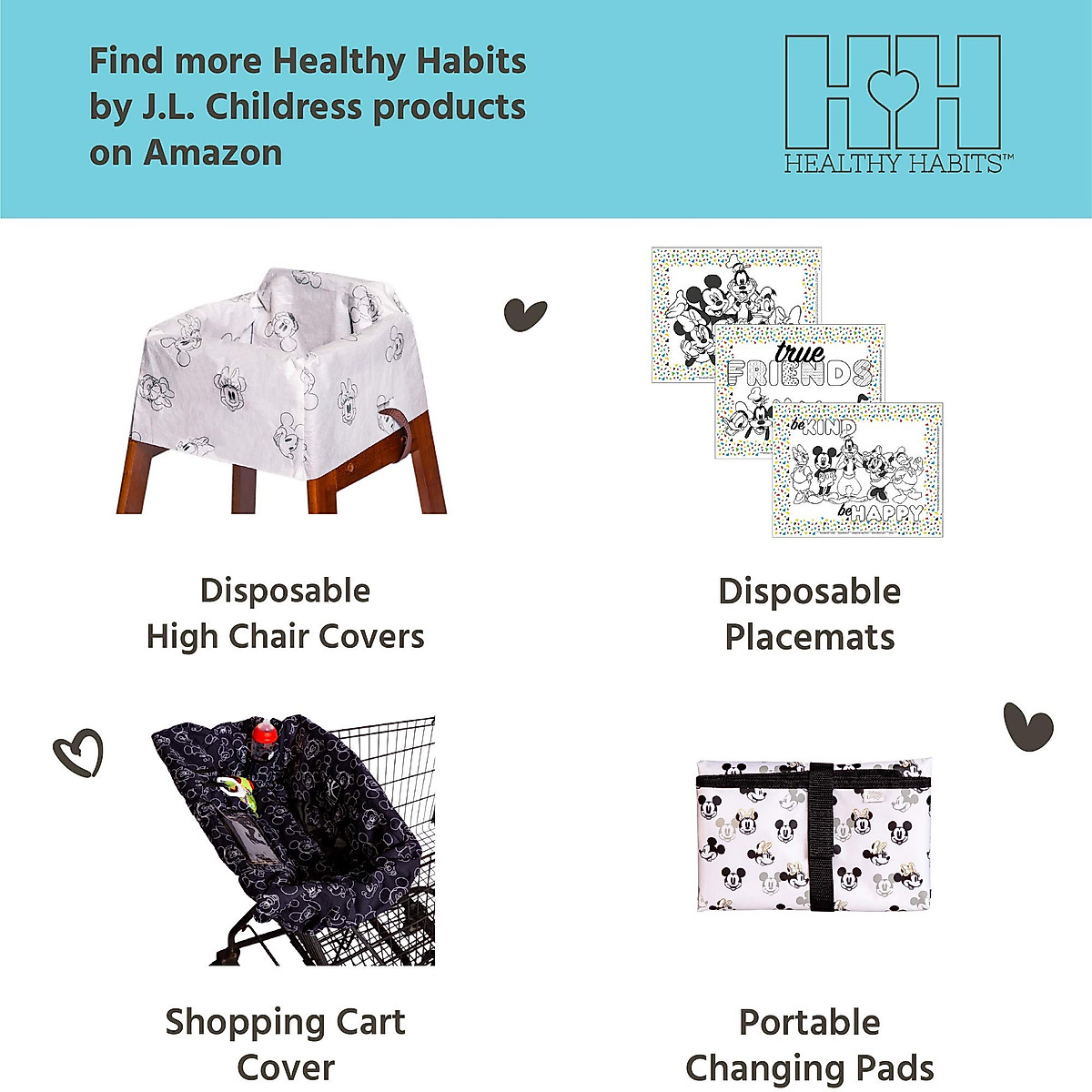 Disney Baby by J.L. Childress Disposable Changing Pads for Baby - Disney Travel Essential - Diaper Changing Table Liners - Disposable Travel Changing Pads, 26"x18" - Mickey & Minnie Mouse - Pack of 24