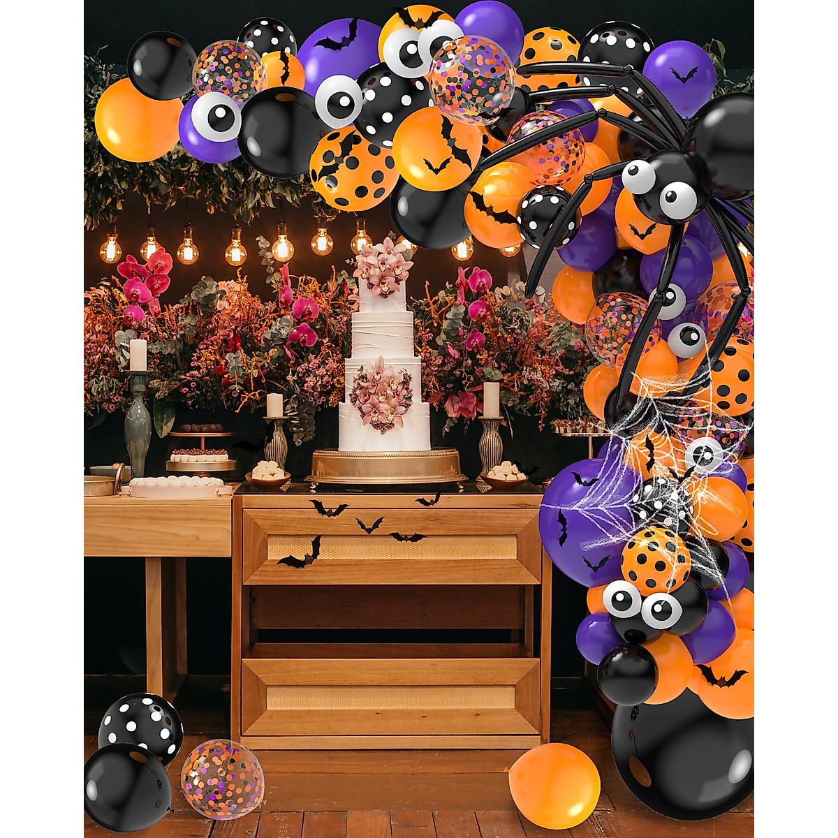 Lutoys 126 Pcs Halloween Balloon Garland Arch Kit, Eye Balloons with Spider Web, Bats, Purple Orange and Black Balloons for Halloween Birthday Supplies Halloween Party Decorations