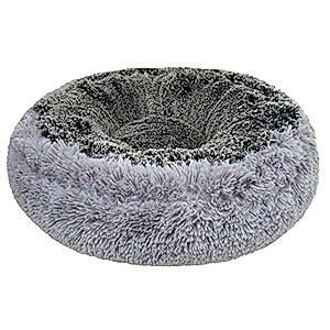 Bessie and Barnie Midnight Frost/Siberian Grey Luxury Shag Ultra Plush Faux Fur Bagelette Pet/Dog Bed (Multiple Sizes)