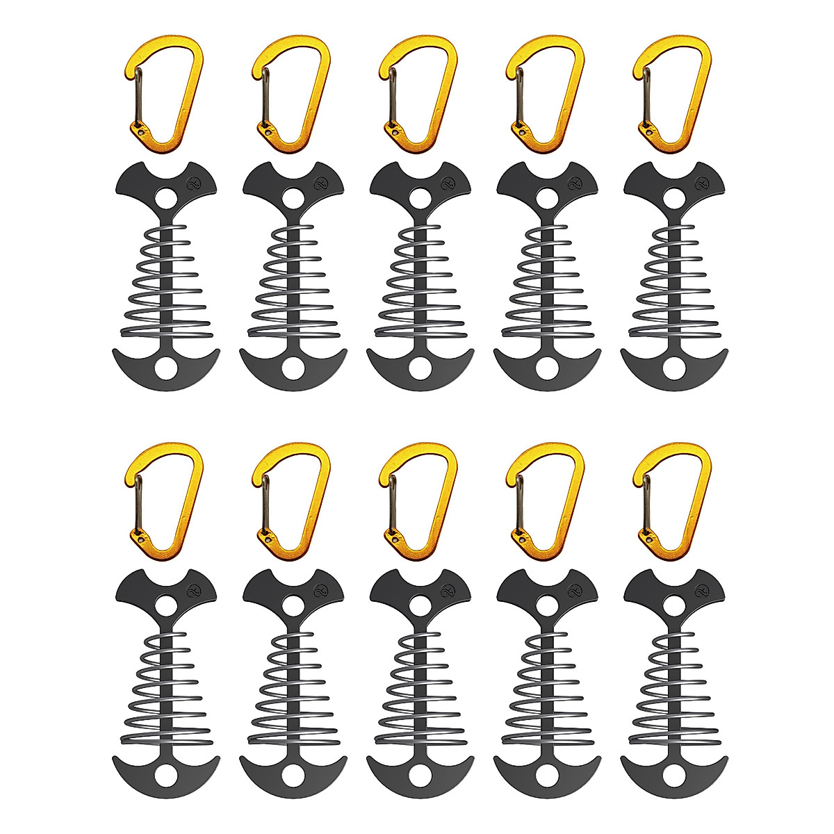 NACETURE Deck Anchors Pegs with Carabiners - Tie Down Anchor Rope Tensioner | Rope Tent Tie Down Stakes Clips, Canopy Tent Anchors Outdoor Camping Tent Accessories 10 Pack (Black)