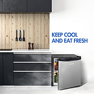 Upstreman 1.7 Cu.ft Mini Fridge with Freezer, Adjustable Thermostat, Energy Saving, Low Noise, Single Door Compact Refrigerator for Dorm, Office, Bedroom, Stainless-FR17