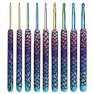 LOOEN 9pcs Magic Mermaid Crochet Hook Solft Warm Crochet Hook Kit Complete 2.0-6.0mm Aluminum Knitting Hook for Crochet Yarn Craft (Patent Pending) (Mermaid)