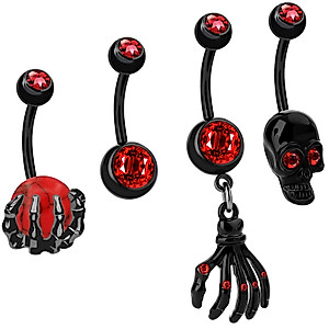 OUFER 4PCS Belly Button Rings Navel Rings Surgical Steel Black Ghost Belly Piercing Jewelry Belly Rings for Women