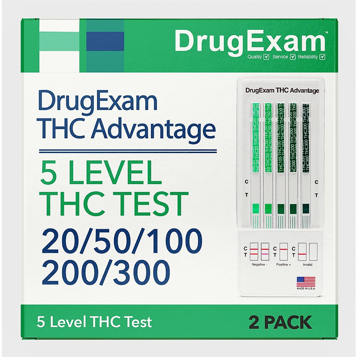 2 Pack - DrugExam THC Advantage Made in USA Multi Level Marijuana Home Urine Test Kit. Highly Sensitive THC 5 Level Drug Test Kit. Detects at 20 ng/mL, 50 ng/mL, 100 ng/mL, 200 ng/mL and 300 ng/mL (2)