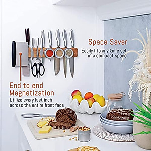 Premium 16 inch Magnetic Knife Holder for Wall with Double Storage & Charming Wood - Knife Magnetic Strip, Knife Magnet, Magnet Knife Holder Strip, Magnetic Knife Strip Knife Rack Kitchen Knife Holder